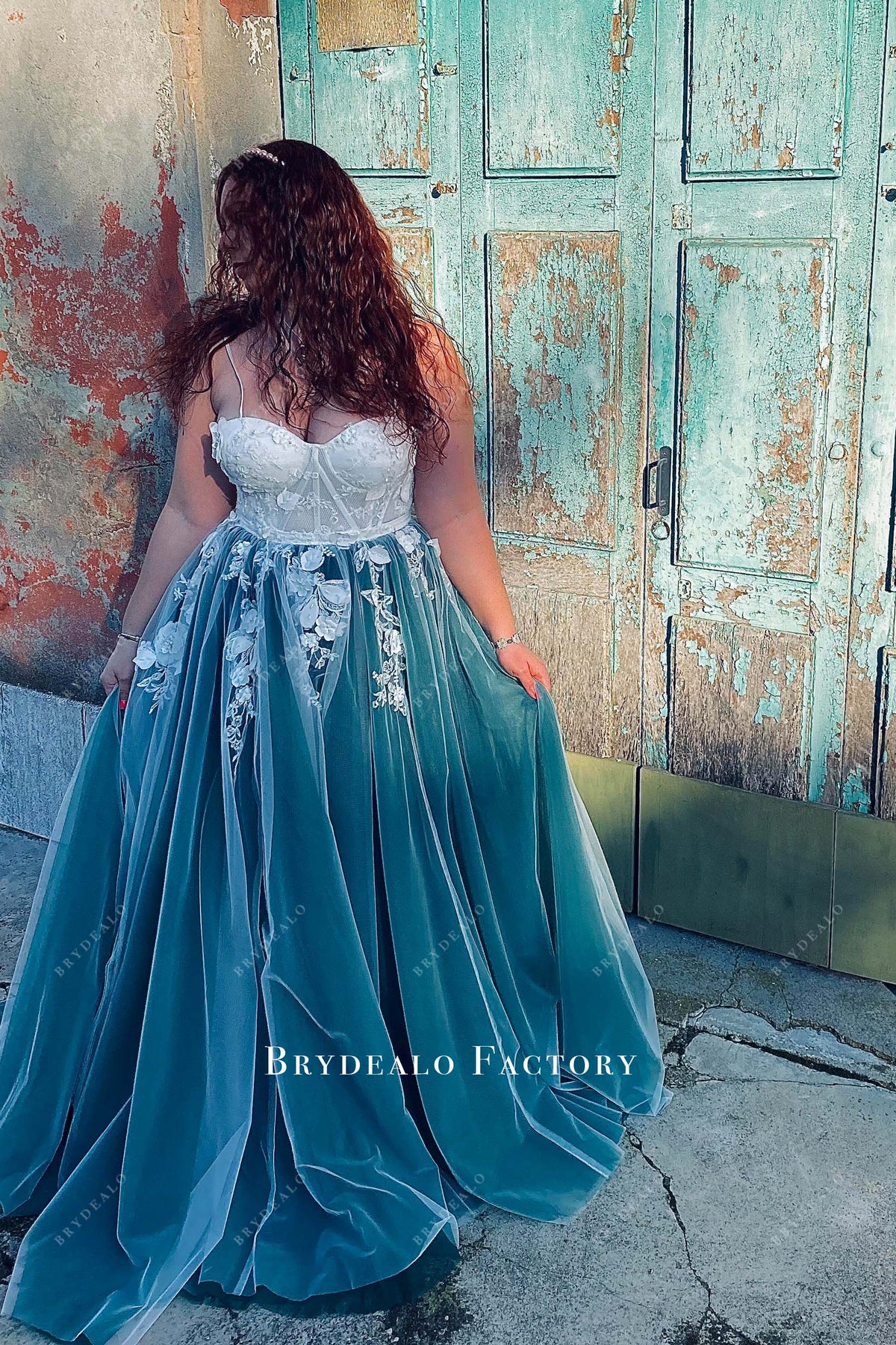 Two-tone Lace Coset A-line Tulle Bridal Prom Dress – Brydealo
