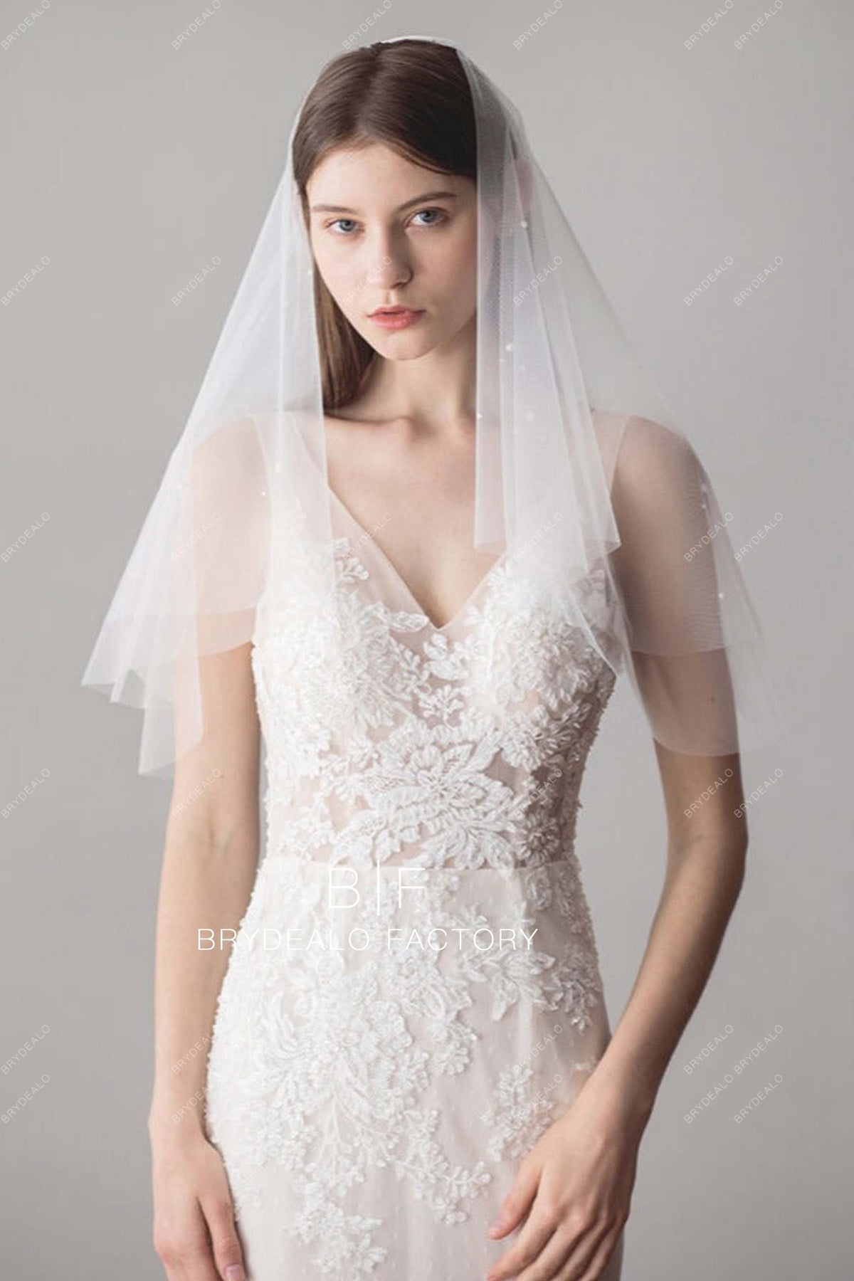 Cute Elbow Length Wedding Veil Pearls Short Veil | Brydealo
