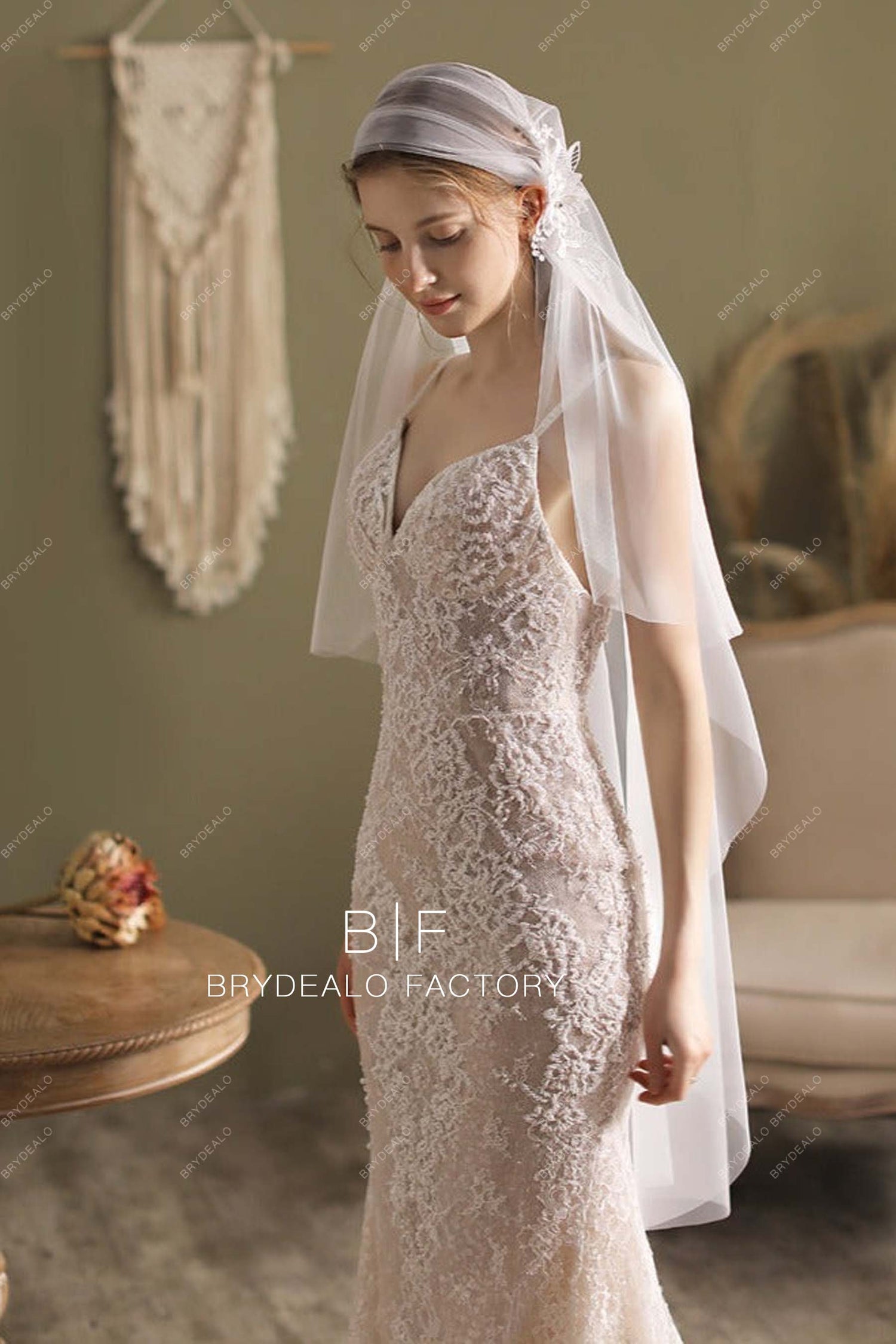 Classic Flowers Cap Veil Ballet Length Wedding Veil | Brydealo